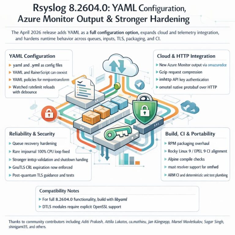 rsyslog 8.2604.0: YAML configuration, Azure Monitor output, and ...